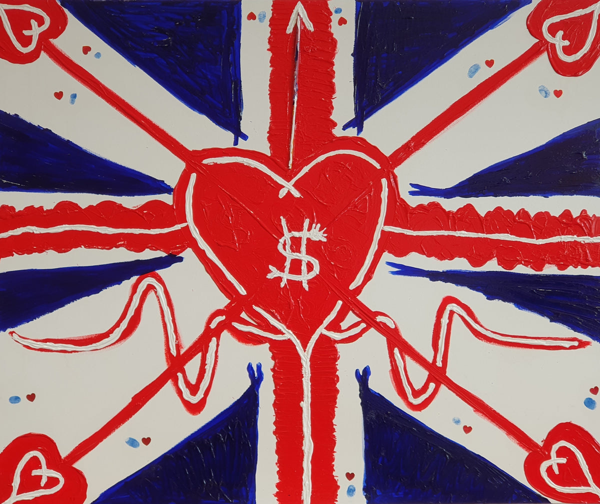 Union Jack(heart) $ painting (2019). – Dollarsandart